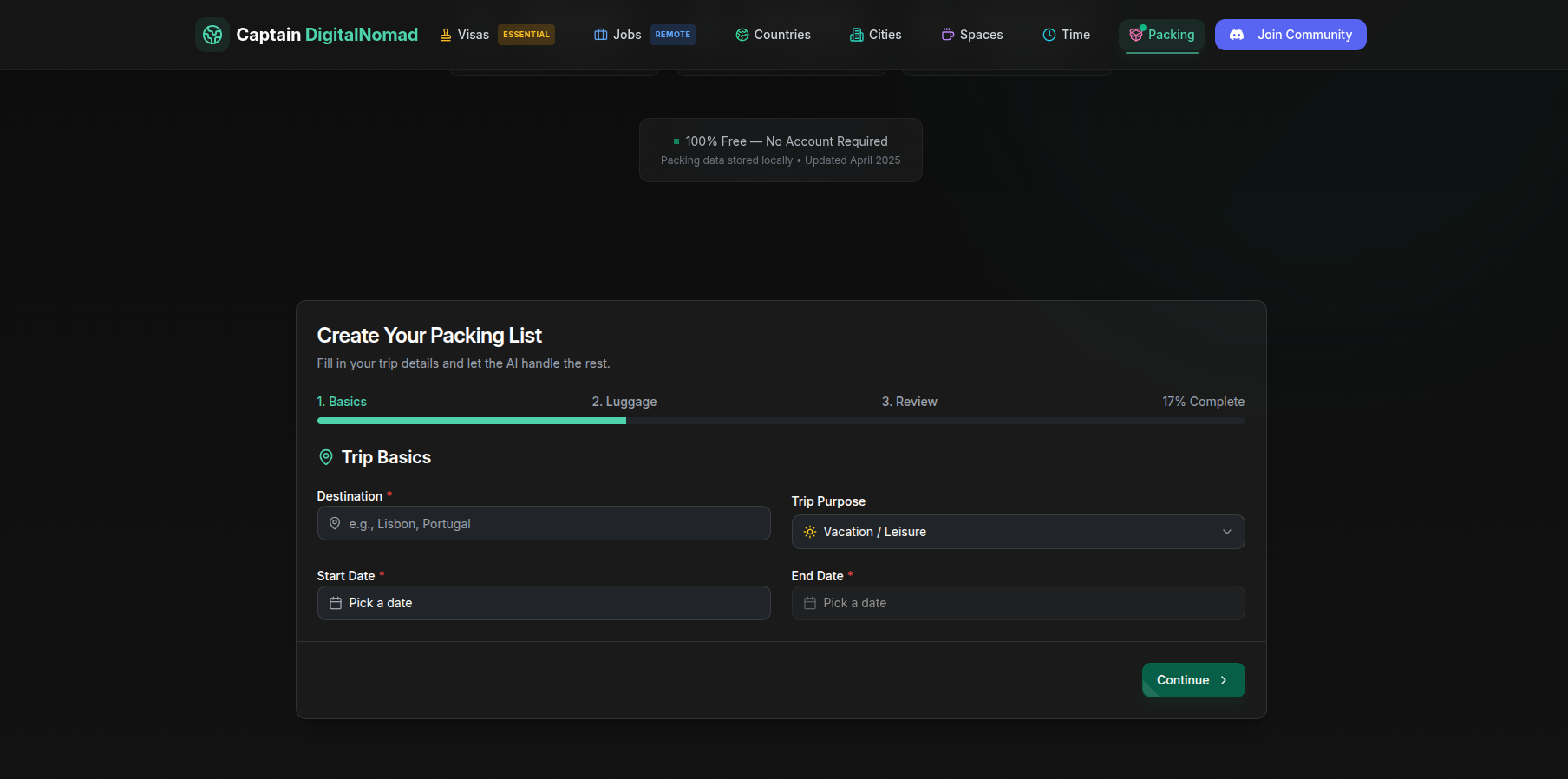 Free AI Packing List Generator for Digital Nomads | Captain Digital Nomad